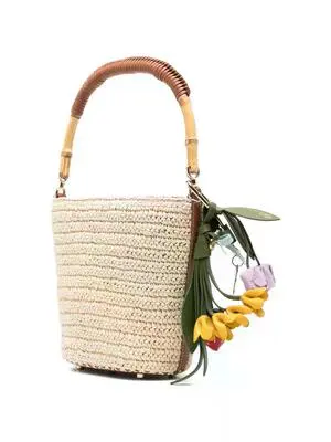 SELF-PORTRAIT Woven Raffia Bucket Bag With Charm Details