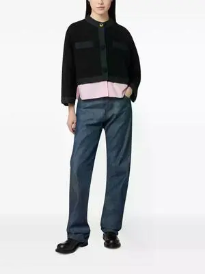 Moschino Layered Bouclé-knit Jacket With Heart Motif Button - Black