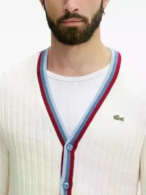 Lacoste Ribbed-knit Cardigan With Striped Trim