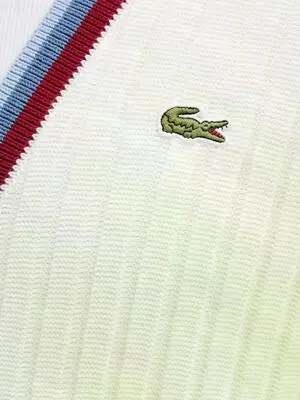 Lacoste Ribbed-knit Cardigan With Striped Trim