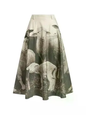 MOSCHINO Moschino Sheep Print Flared Midi Skirt