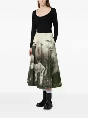 Moschino Sheep Print Flared Midi Skirt