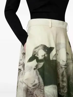 Moschino Sheep Print Flared Midi Skirt