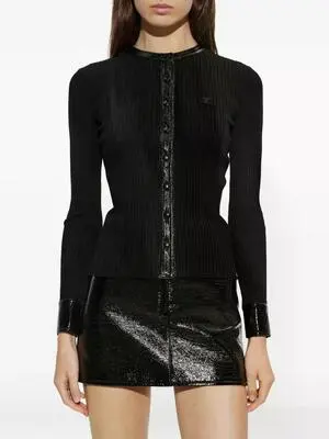 COURREGES Ribbed-knit Vinyl-trim Cardigan