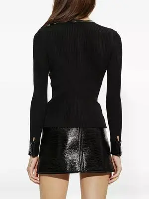 COURREGES Ribbed-knit Vinyl-trim Cardigan