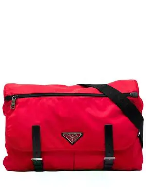 Prada 2013-2026 Tessuto Zip Double Buckle Messenger Bag Crossbody Bag - Red