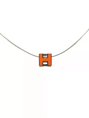 Hermès Palladium Plated Enamel Cage Dh Cube Necklace - Silver
