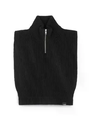 MAISON MARGIELA Ribbed Wool High Neck Half-zip Cropped Vest - Black