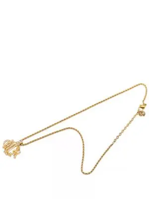 Dior Plated Strass Logo Pendant Necklace - Gold