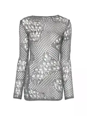 DONDUP Open-knit Long-sleeve Mini Dress - Silver