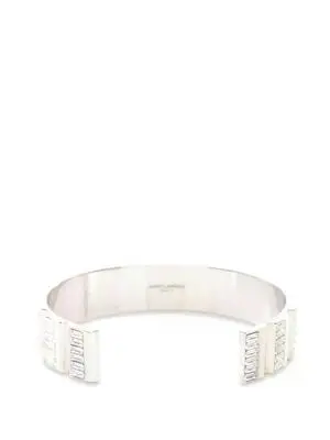 Saint Laurent Rhinestone Embellished Open Cuff Bracelet - Silver