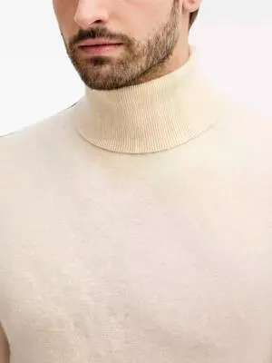 Sisley Cream Ribbed Knit Roll-neck Sweater