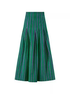 Lela Rose Midi Striped Pleated Skirt - Green