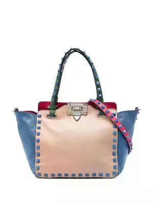Valentino Garavani 2000-2017 Mini Leather Colorblock Rockstud Trapeze Satchel - Neutrals