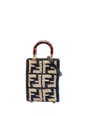 Fendi 2010-2026 Mini Zucca Raffia Sunshine Shopper Tote Satchel - Black