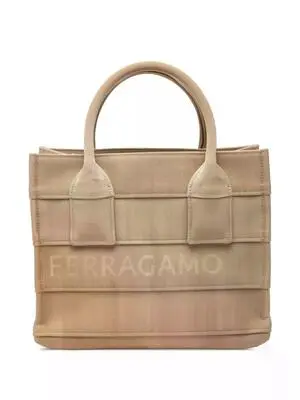 FERRAGAMO 2010-2026 Small Canvas Signature Tote Bag - Neutrals