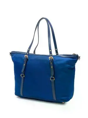 Prada Saffiano Leather Trimmed Tessuto Zip Top Convertible Tote Satchel