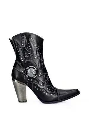 NEW ROCK Skull-plaque Flame-appliqué Boots