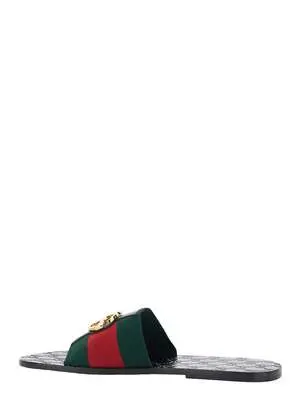 Gucci Riviera Sandals With Web Stripe And Metallic Gg Logo - Multicolor