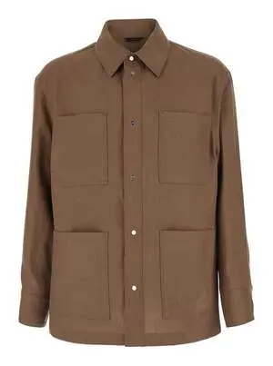 Fendi Linen Jacket With Classic Collar And Patch Pockets - Multicolor