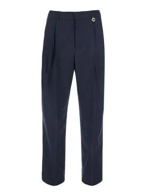 Casablanca Wool Trousers With Front Pleats And Logo Plate - Multicolor