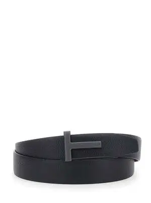 TOM FORD Leather Belt With T Buckle Closure - Black
