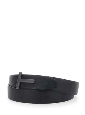 TOM FORD Leather Belt With T Buckle Closure - Black