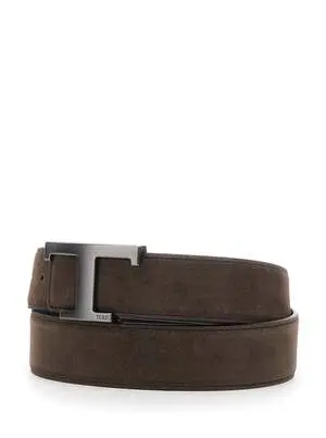 TOD'S Suede Belt With T Buckle Closure
