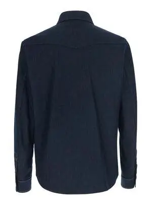 Moncler Blue Shirt With Classic Collar And Two Patch Pockets On The Front In Denim For