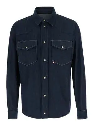 Moncler Blue Shirt With Classic Collar And Two Patch Pockets On The Front In Denim For - Multicolor
