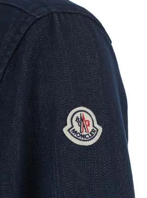 Moncler Blue Shirt With Classic Collar And Two Patch Pockets On The Front In Denim For
