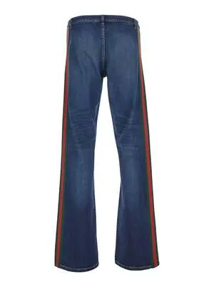 Gucci Blue Denim Jeans With Web Stripe Detail - Multicolor