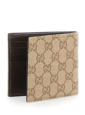Gucci Beige Bi-fold Wallet With Logo Lettering On The Inside In Gg Canvas For - Multicolor