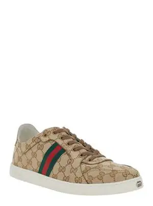 Gucci Gg Canvas Low Top Sneakers With Web Detail - Multicolor