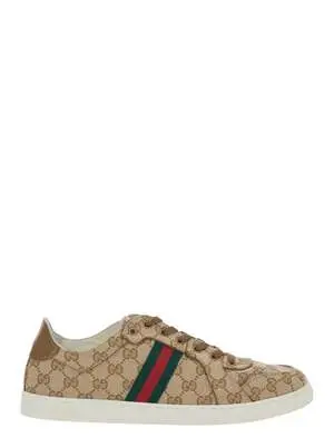 Gucci Gg Canvas Low Top Sneakers With Web Detail - Multicolor