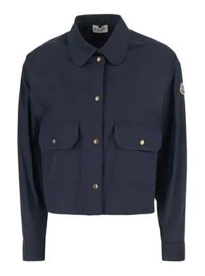 Moncler Navy Stretch Cotton Jacket With Removable Hood - Multicolor
