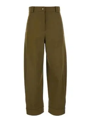 Max Mara Cotton Pants With Button Hem Detail - Multicolor