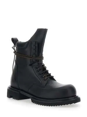 Rick Owens Leather Ankle Boots With Oversized Laces And Side Zip - Multicolor