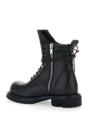 Rick Owens Leather Ankle Boots With Oversized Laces And Side Zip - Multicolor