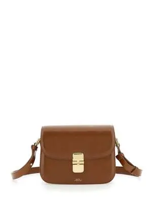 A.p.c. Grance' Brown Small Crossbody Bag Wirh Embossed Logo Lettering On The Front And Adjustable Shoulder Strap In Hammered Leather - Multicolor