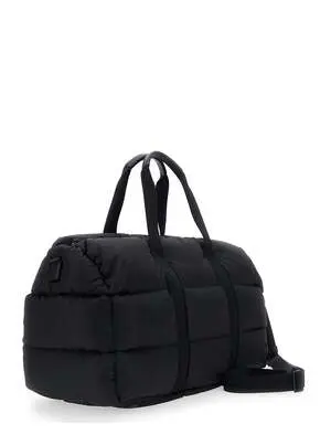 Moncler Black Suitcase With Adjustable Shoulder Strap And Logo Patch On Front In Fabric For