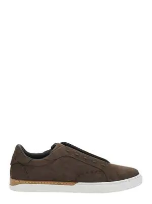 Fendi City Slip-on Leather Sneakers With Embossed Logo - Multicolor