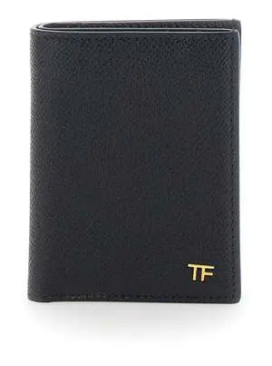 TOM FORD Black Cardholder With Logo Plate On The Front In Grained Leather For - Multicolor