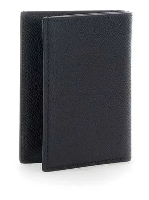 TOM FORD Black Cardholder With Logo Plate On The Front In Grained Leather For