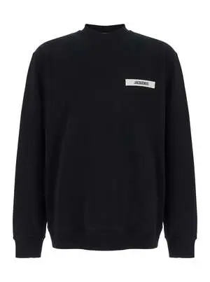 Jacquemus Crewneck Sweatshirt With Logo Patch On The Front In Black Cotton For - Multicolor
