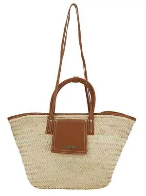 Jacquemus Le Panier Soli' Beige Handbag With Logo Detail In Natural Palm - Multicolor