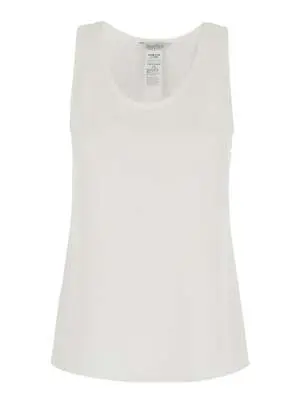 Max Mara Pavido' Sleeveless Top With Round Neck And Tone-on-tone Logo Embroidery On The Front In Silk For - White