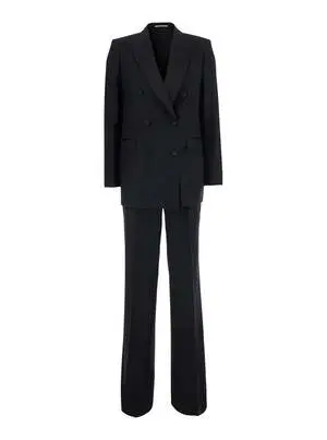 Tagliatore Black Tech Fabric Double-breasted Blazer And Trousers Set - Multicolor