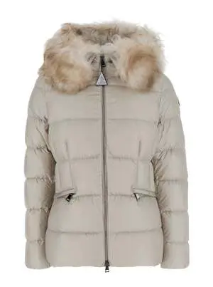 Moncler Boed' White Down Jacket With Fur Hood And Logo Patch On The Sleeve In Tech Fabric For - Multicolor