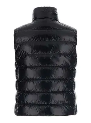 Moncler Black Tech Fabric Vest With Logo Patch And Zipper Detail - Multicolor